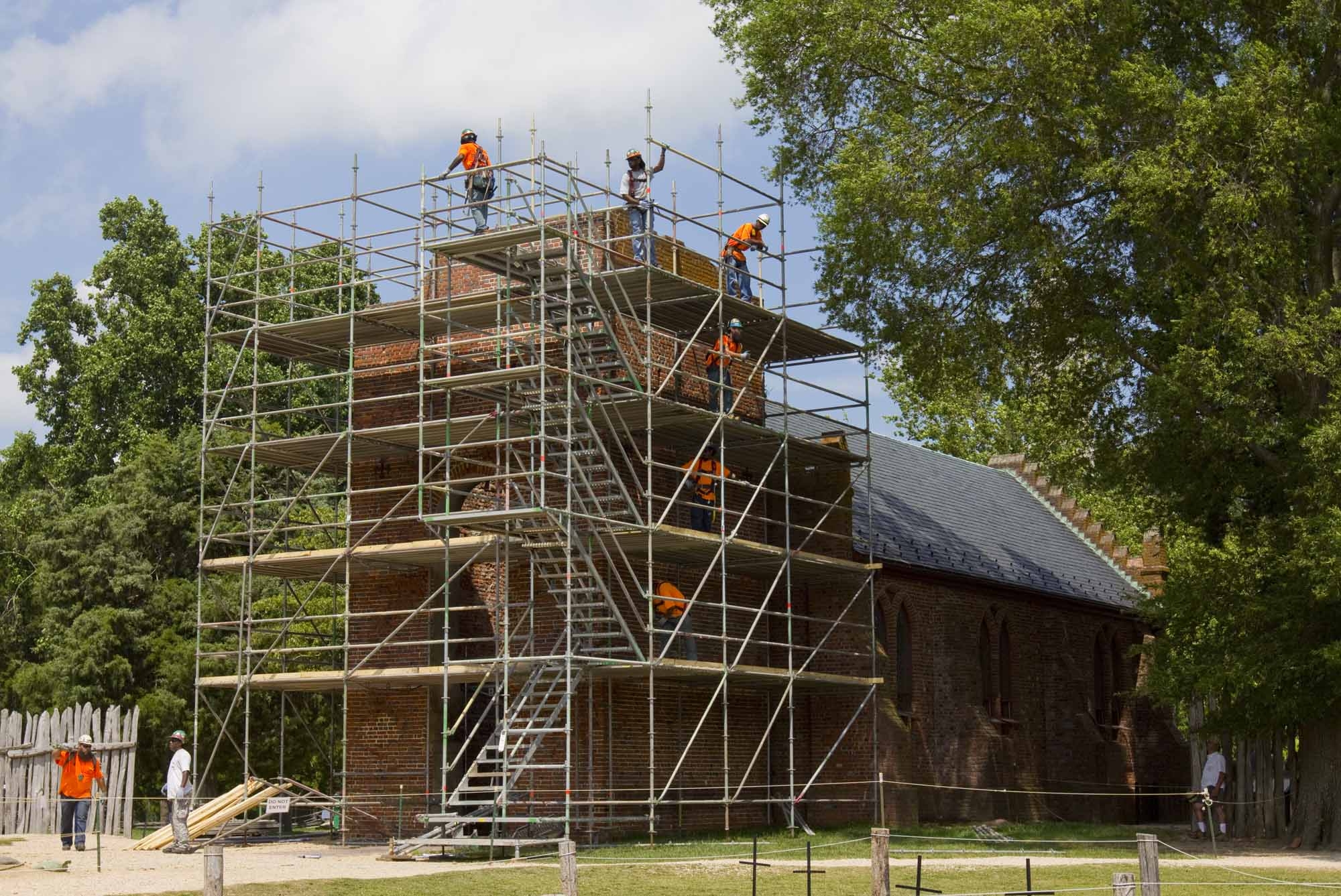 Scaffolding on Jamestown Church Tower July 2013-1 | First California ...
